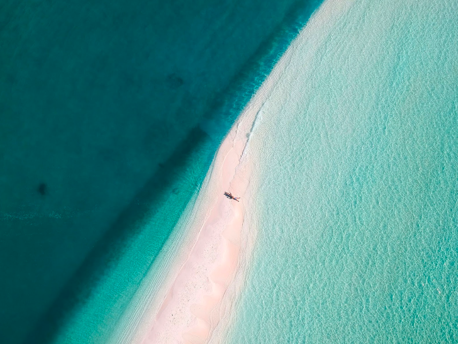 Maldivian sandbank drone shot.